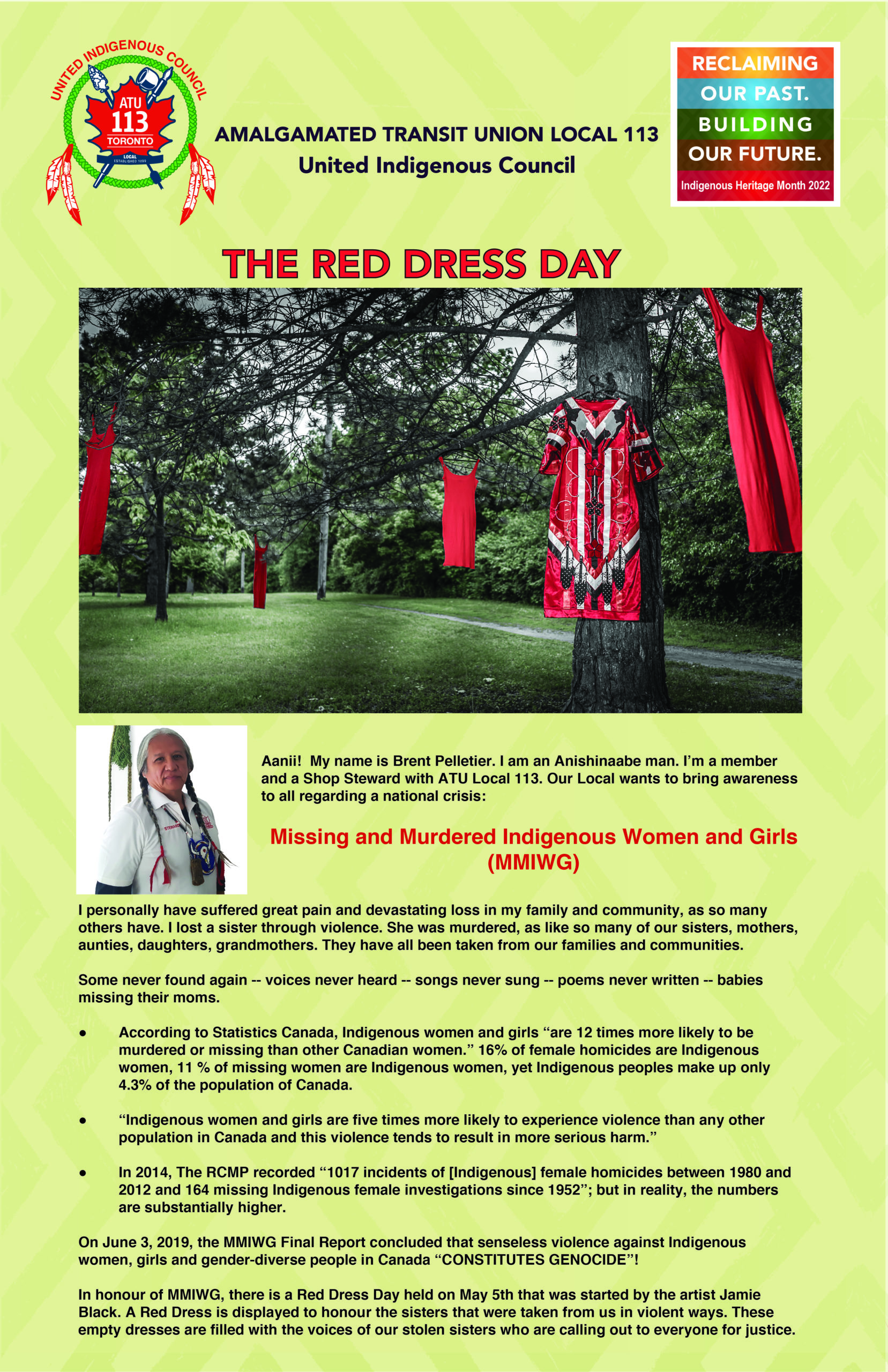 Indigenous Heritage Month 2022 – Red Dress Day – ATU Local 113