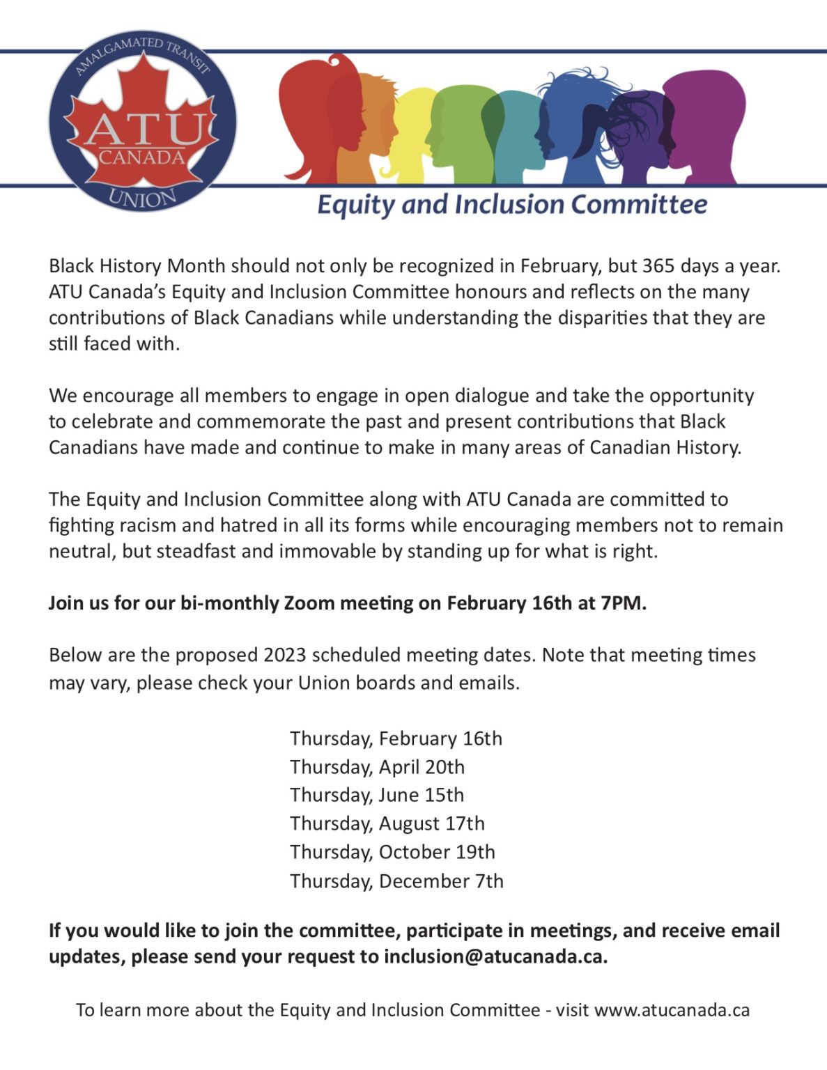 ATU Canada Equity and Inclusion Committee Meeting – ATU Local 113